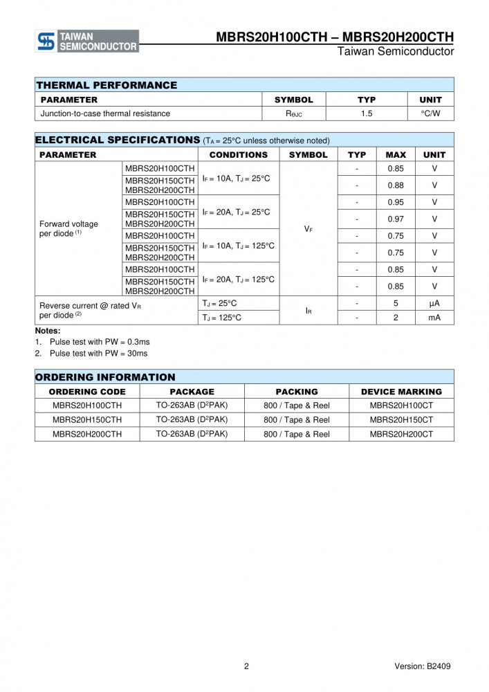 MBRS20H100CTH datasheet page 2