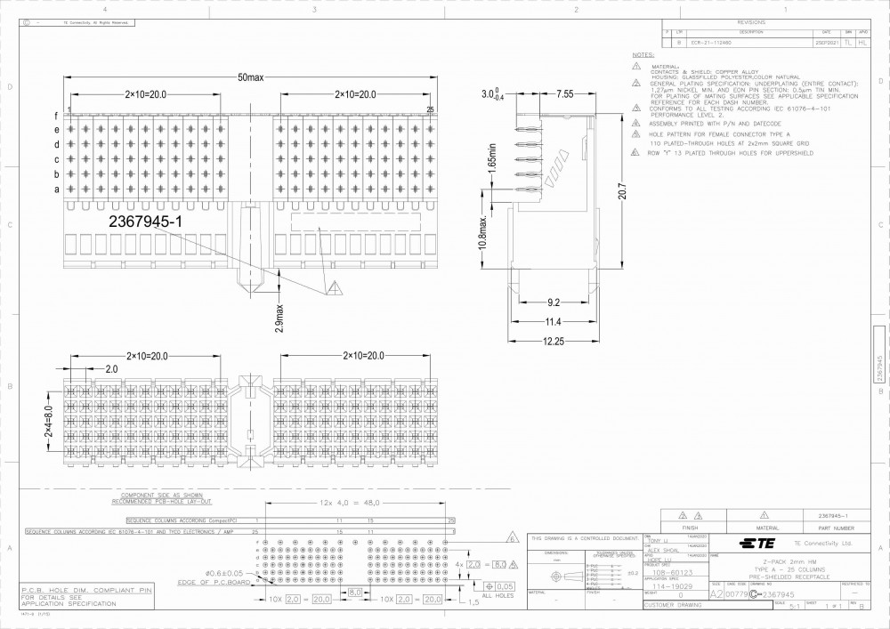 TE Connectivity 2367945-1 controlled drawing preview