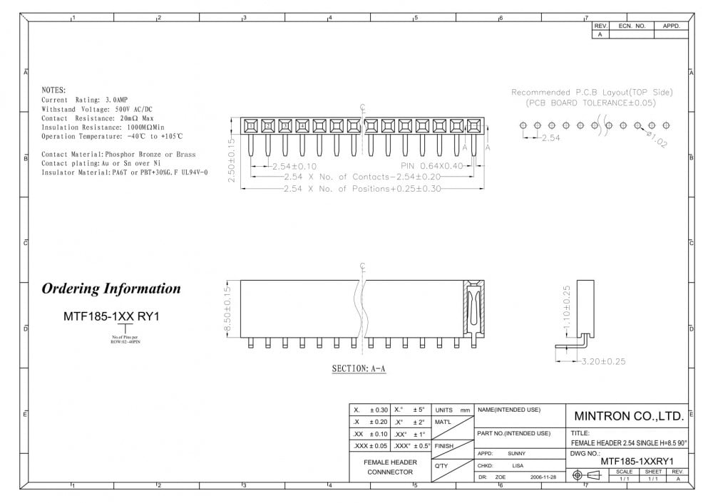MINTRON MTF185-110RY1 technical drawing