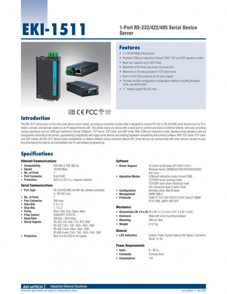 EKI-1511 product document page 1