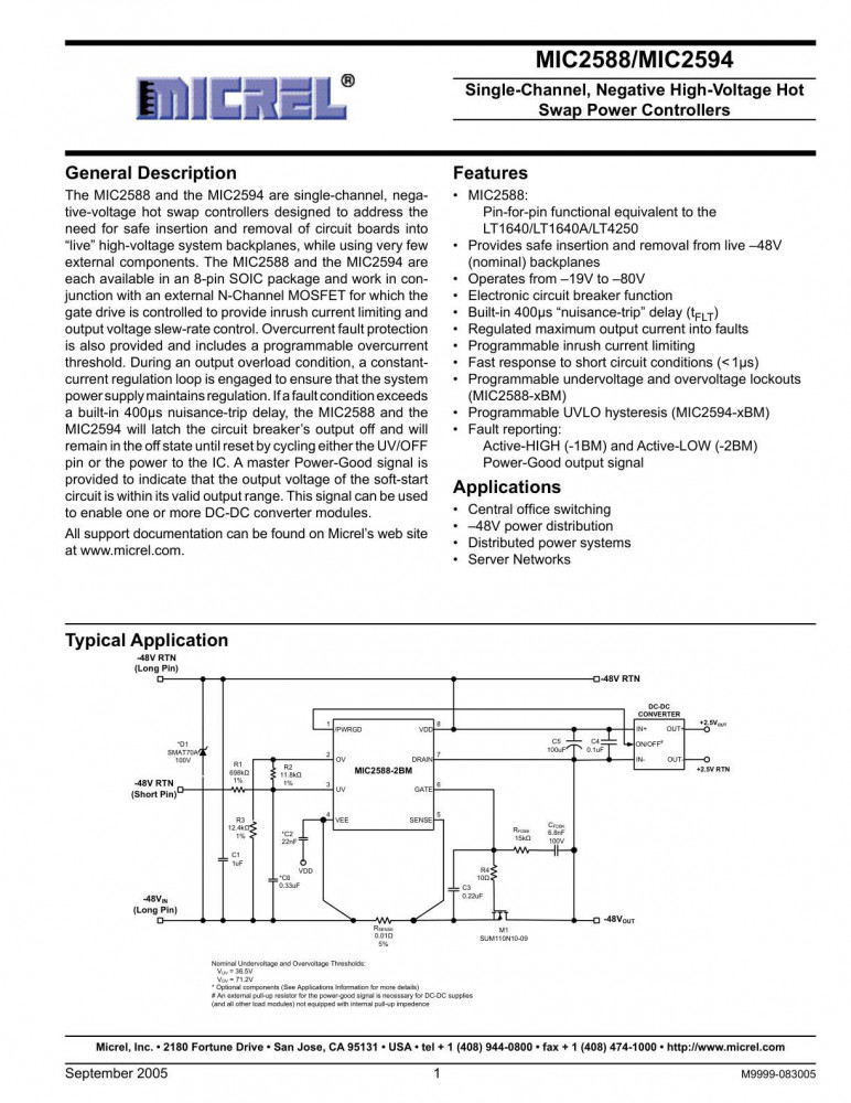 MIC2594-2BM-TR datasheet page 1