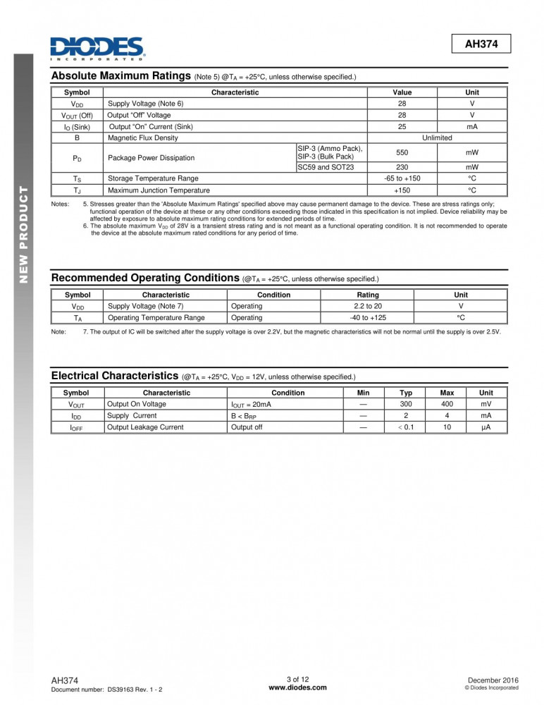 AH374 datasheet page 3