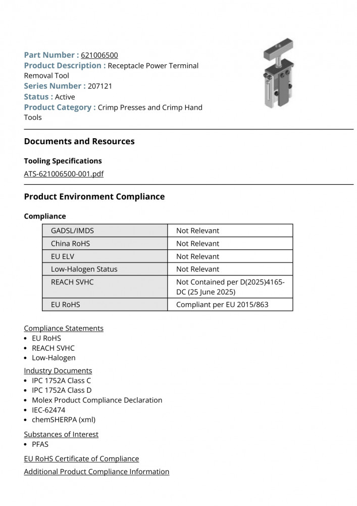 621006500 tooling document page 1