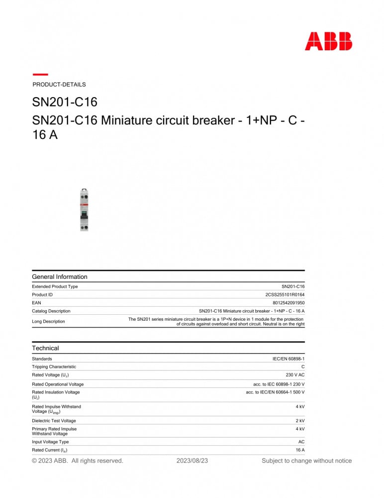 SN201-C16 technical document page 1