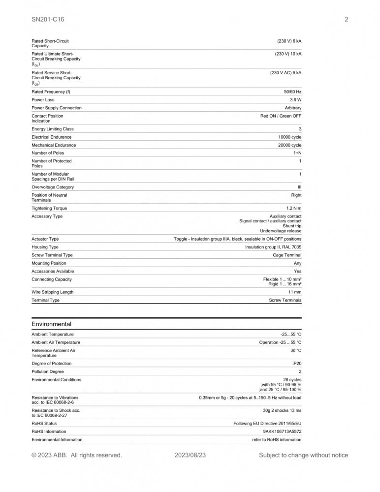 SN201-C16 technical document page 2
