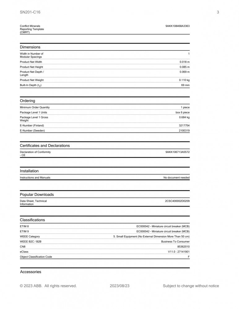 SN201-C16 technical document page 3