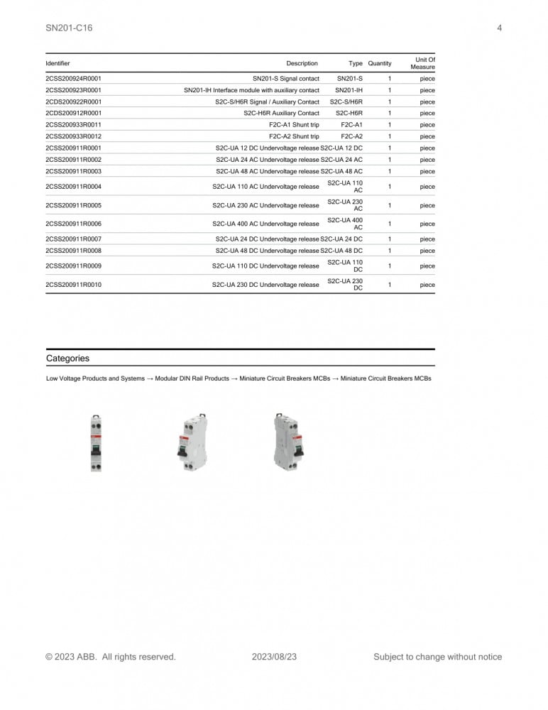 SN201-C16 technical document page 4