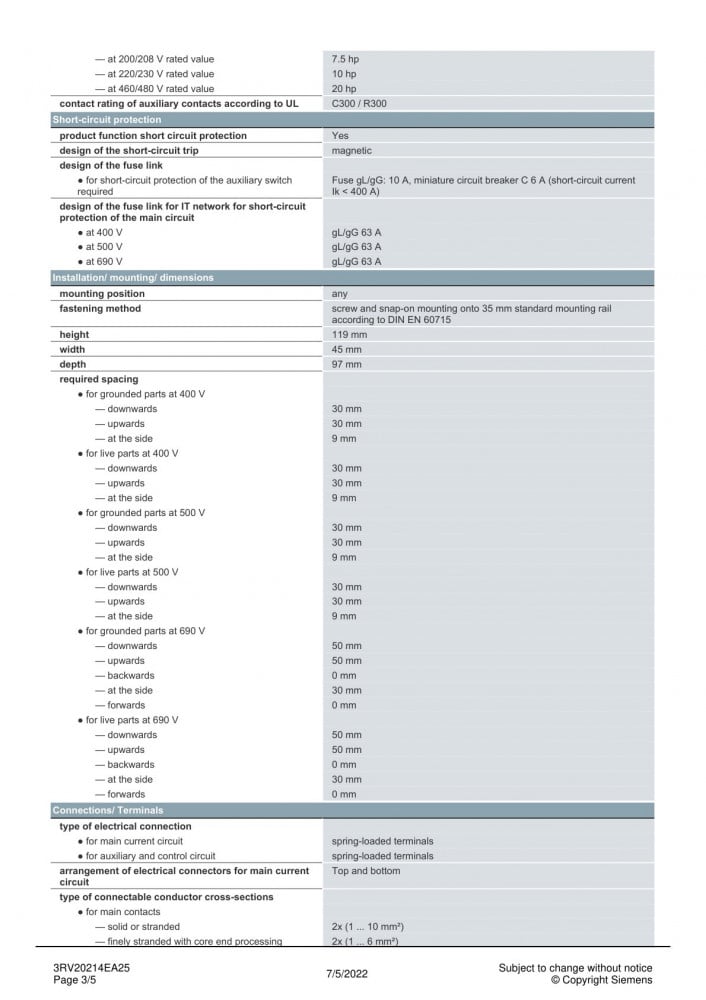 3RV20214EA25 technical document page 3