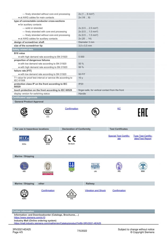 3RV20214EA25 technical document page 4