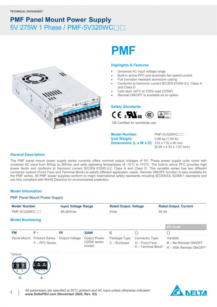 PMF-5V320WCGB technical document page 1