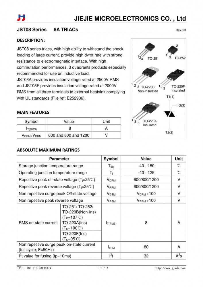 JST08A-600BW datasheet page 1