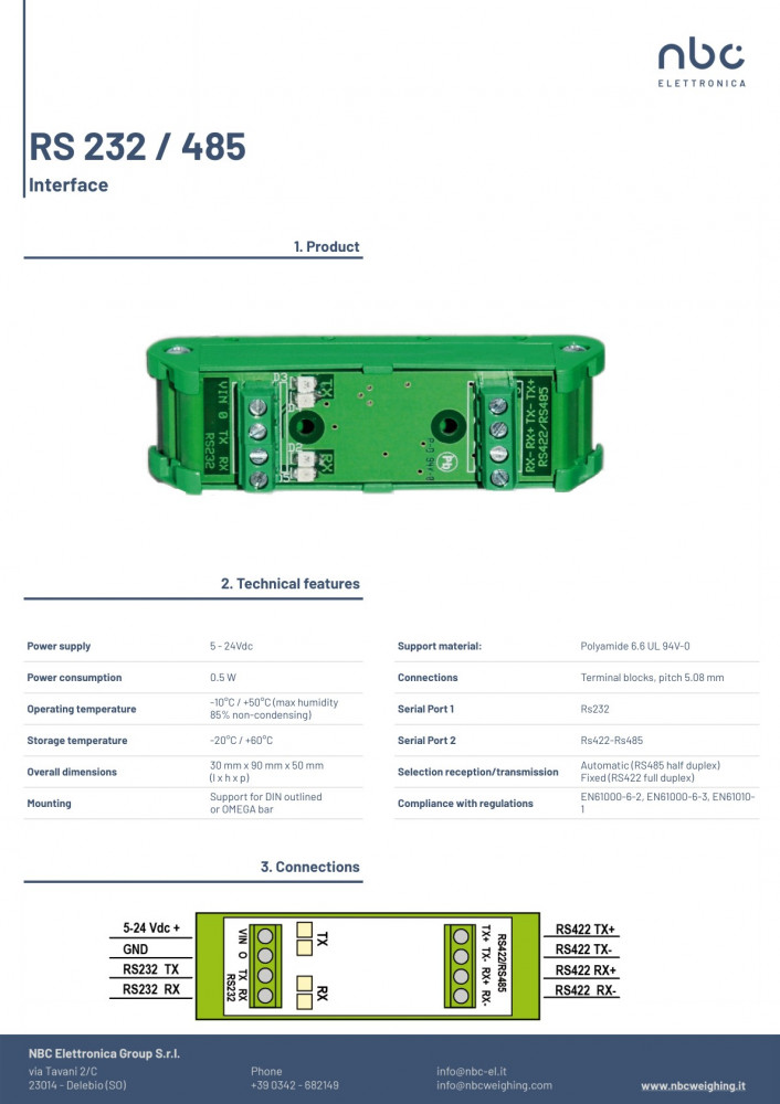 INTERFACCIA RS232/RS485 product documentation preview