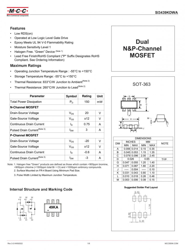 SI3439KDWA-TP datasheet page 1