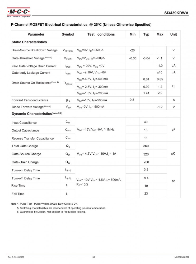 SI3439KDWA-TP datasheet page 3