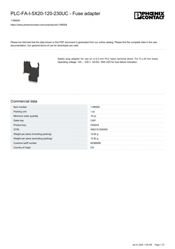 Phoenix Contact 1186508 document page 1
