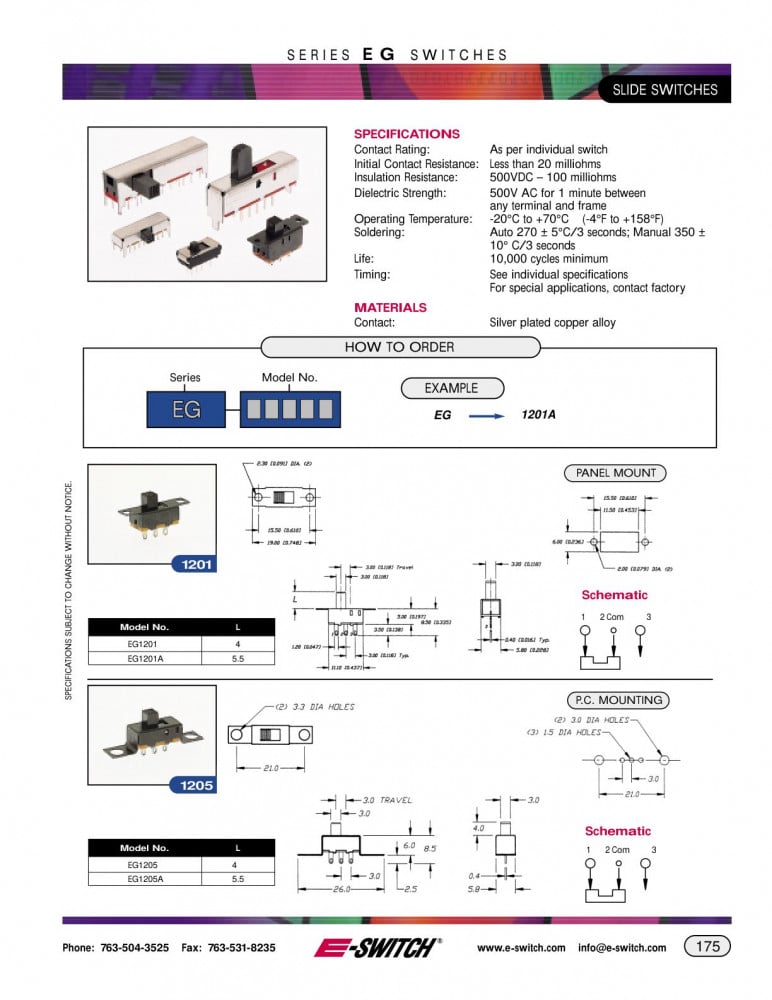 E-Switch EG1257 technical document page 1