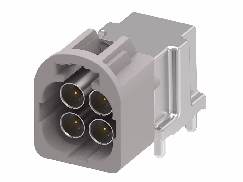 High-Speed FAKRA Mini (HFM) Quad Header, 2x2, Right-Angle, Through Hole, Key G, Gray, 50 Ohms for sale