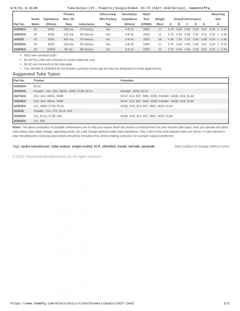 Hammond 1629SEA technical document page 2