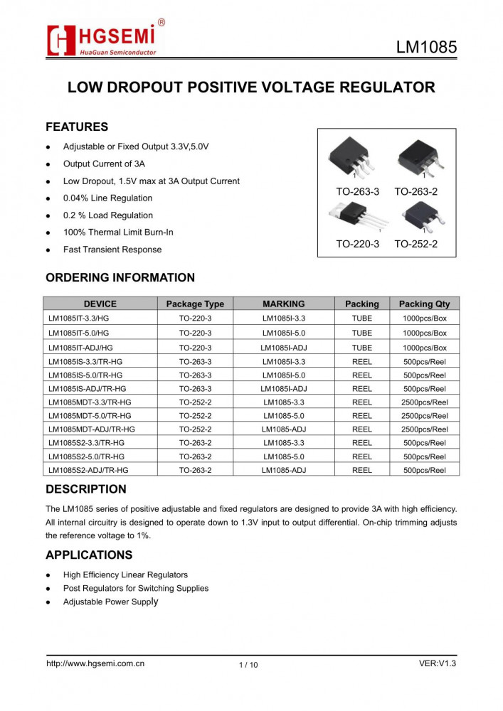 HGSEMI LM1085 datasheet page 1