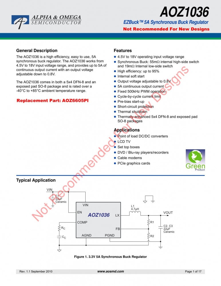 AOZ1036PI datasheet page 1