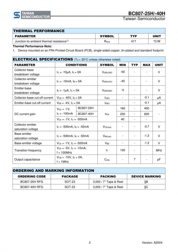 BC807-40H datasheet page 2
