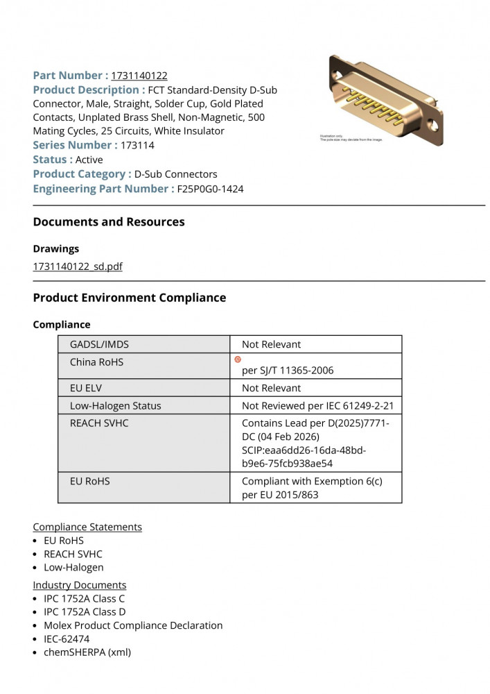 MOLEX 1731140122 technical drawing, page 1