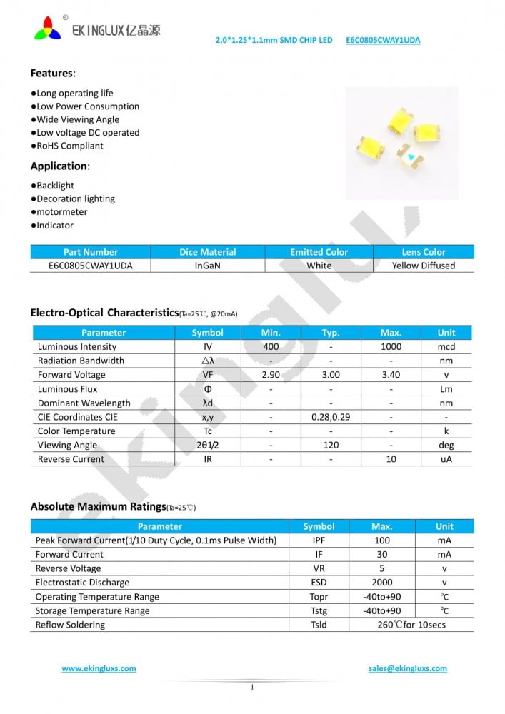 E6C0805CWAY1UDA datasheet page 1