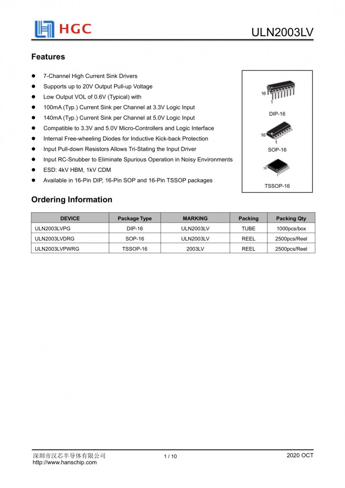 ULN2003LV datasheet page 1