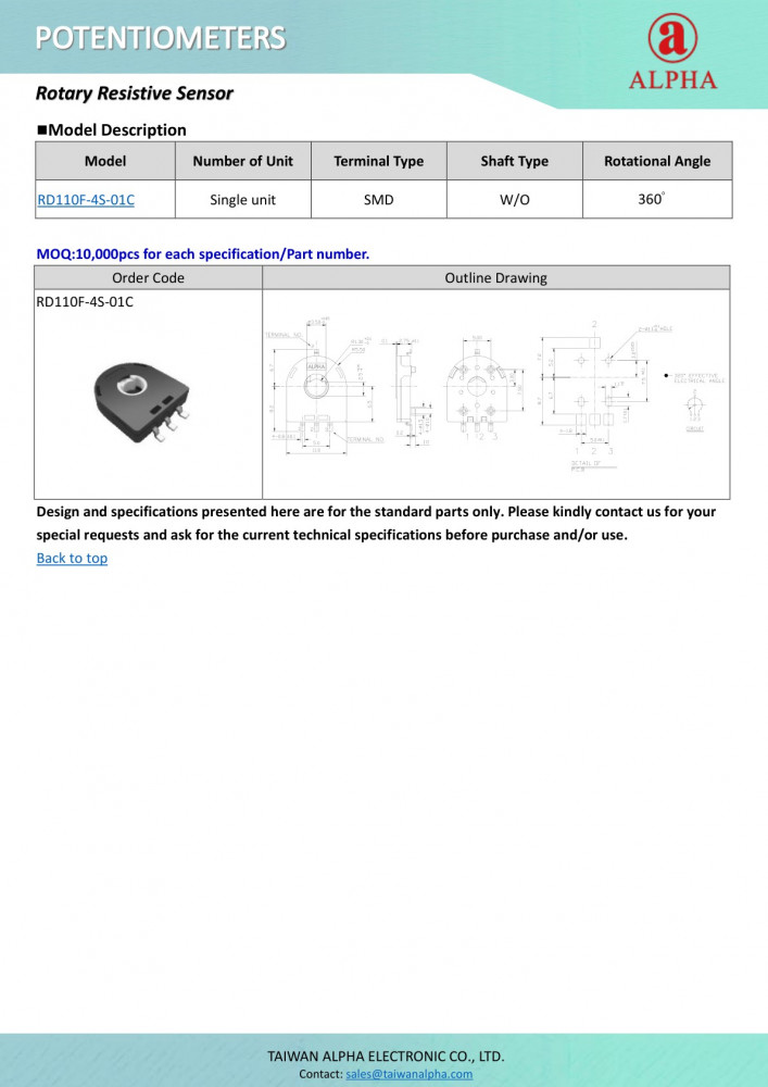 Rotary resistive sensor technical document page 2