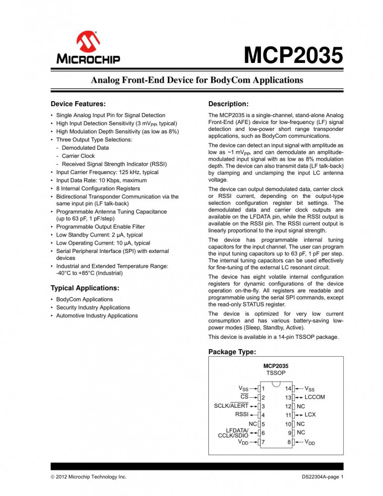 MCP2035 datasheet page 1