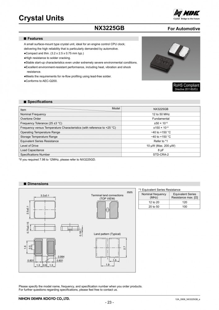 NDK NX3225GB technical document preview
