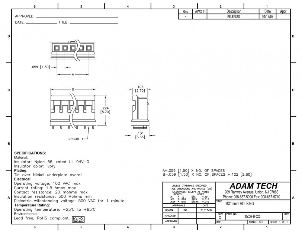 ADAM TECH 15CH-B-08 technical drawing page
