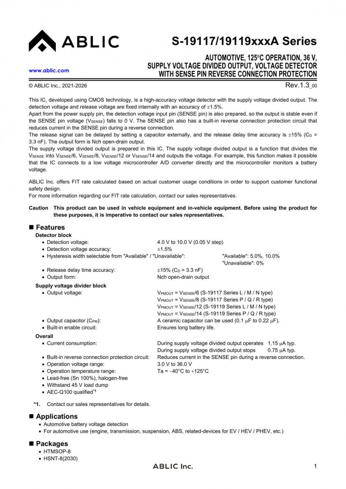 ABLIC S-19117/S-19119 datasheet page 1