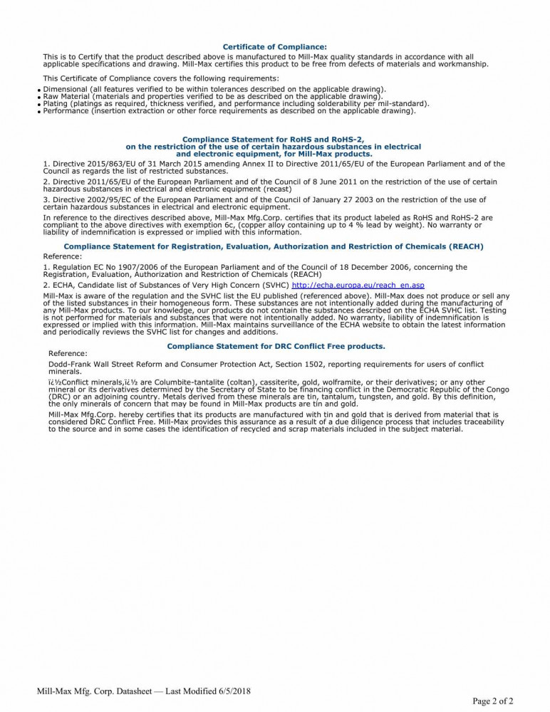 Mill-Max 0910 series technical document page 2
