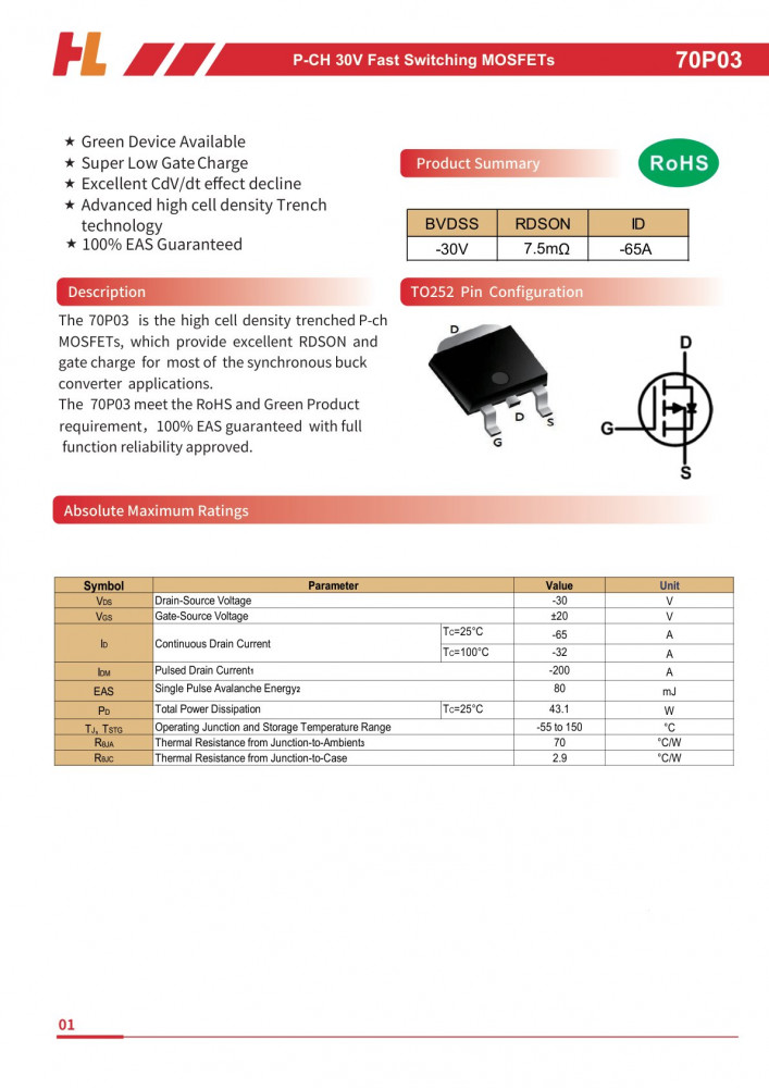 70P03 datasheet page 1