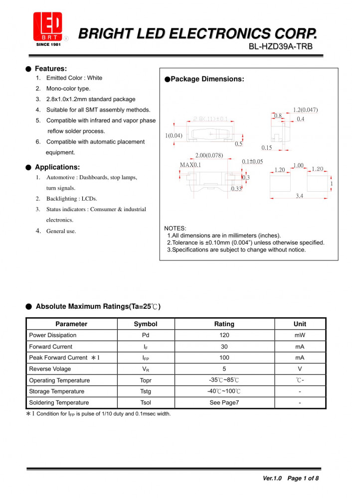 BL-HZD39A-TRB datasheet page 1