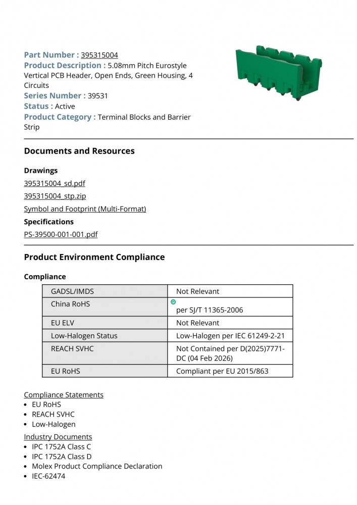 MOLEX 395315004 technical document image 1