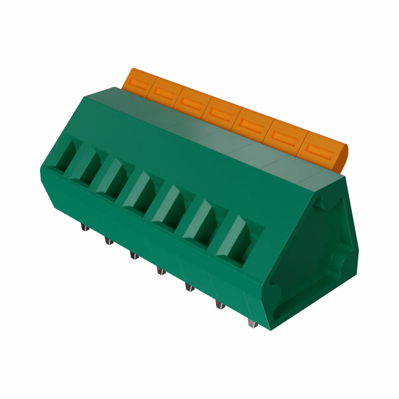 5.08mm Pitch, Eurostyle Fixed-Mount Push-Button Terminal Block, 45° Modular, 18A, 26-14 AWG, Green, 7 Circuits for sale