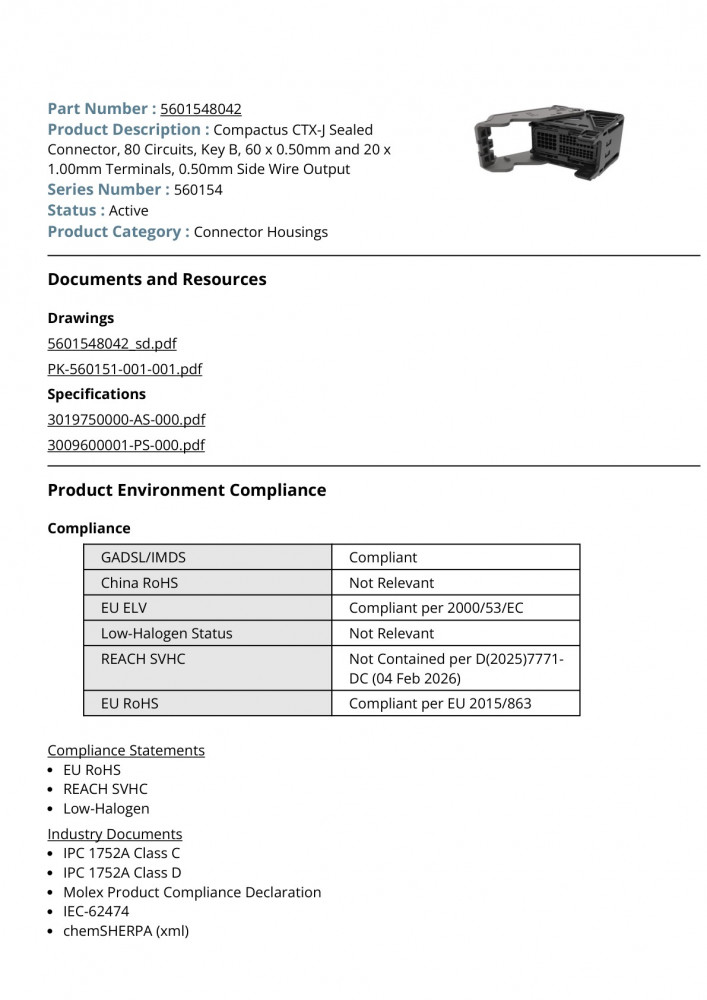 Technical document page image 1 for MOLEX 5601548042
