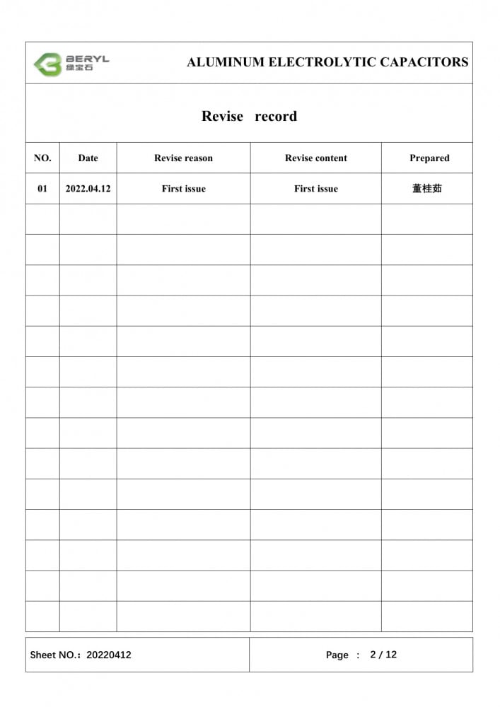 BERYL specification sheet page 2
