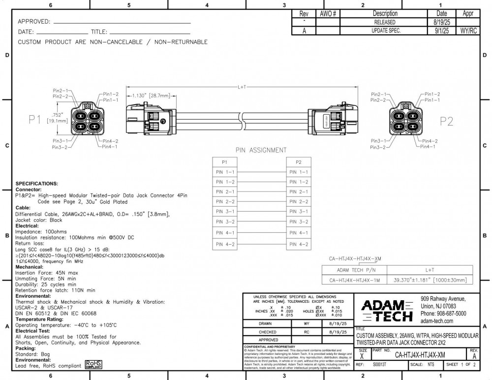 ADAM TECH CA-HTJ4X-HTJ4X-XM product drawing, page 1