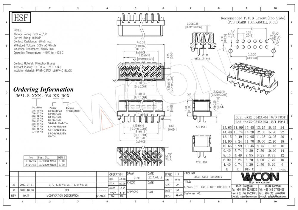 Wcon 3651 series technical drawing preview