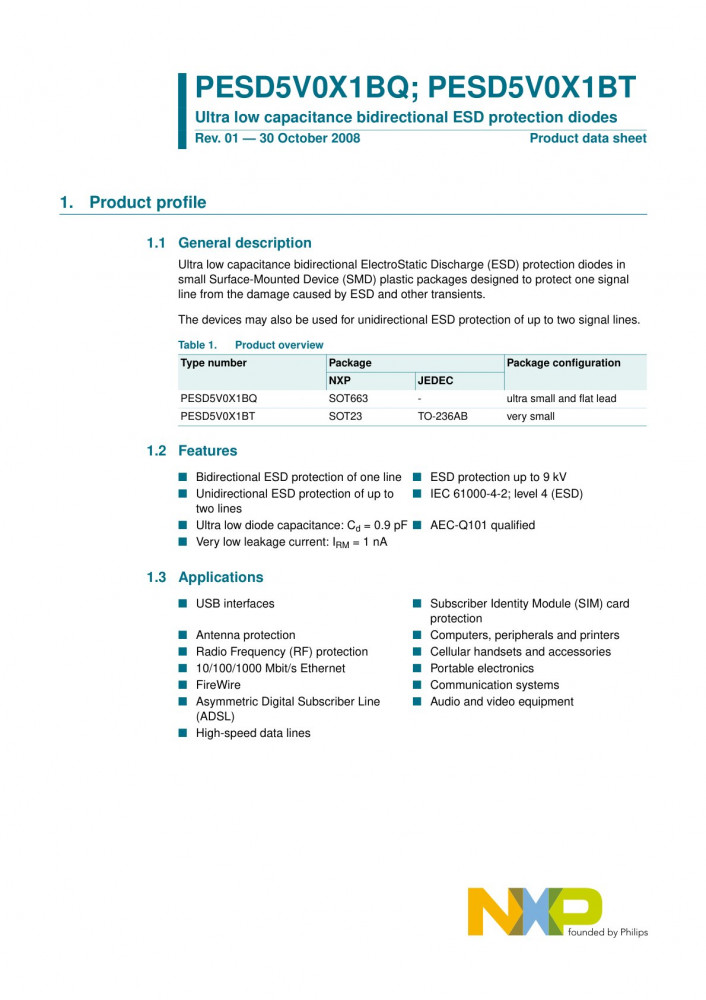 PESD5V0X1BT datasheet page 2