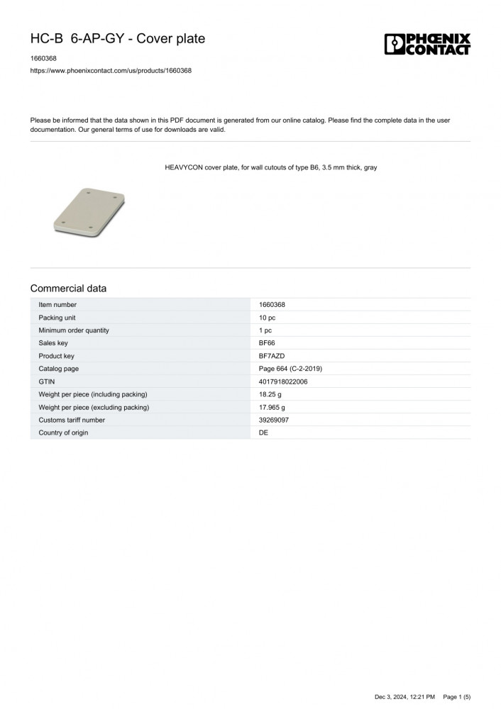 Phoenix Contact 1660368 technical document page 1