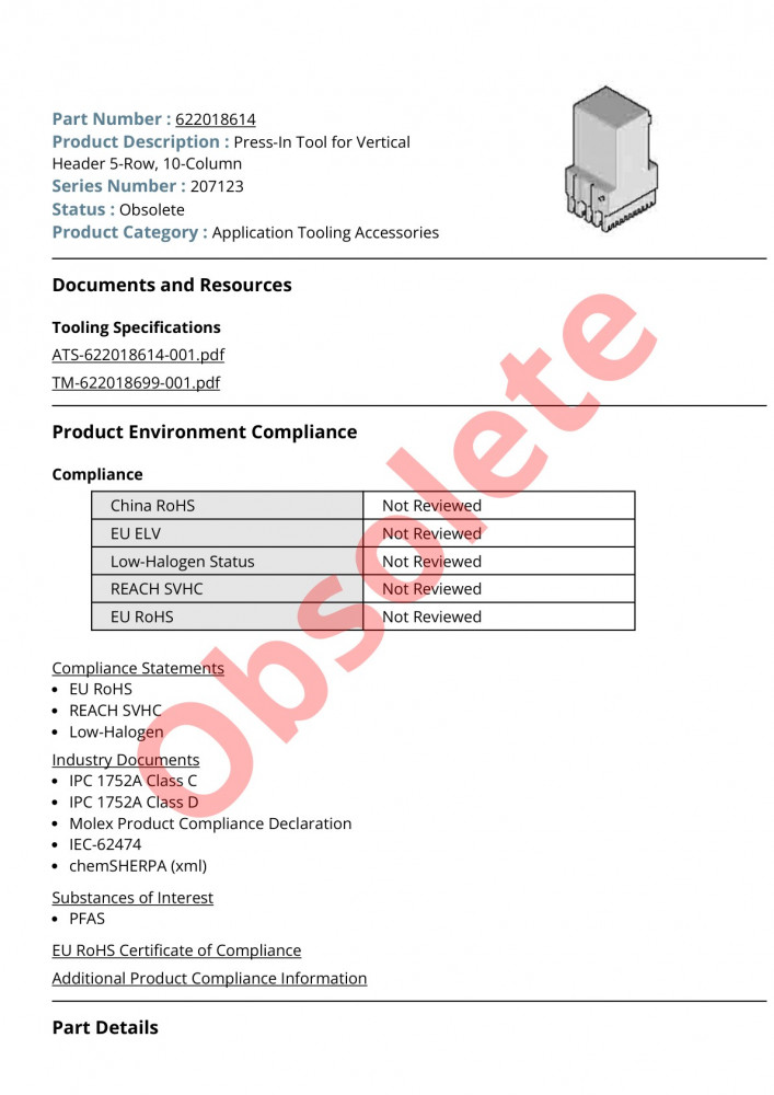 Tooling document image 1 for MOLEX 622018614