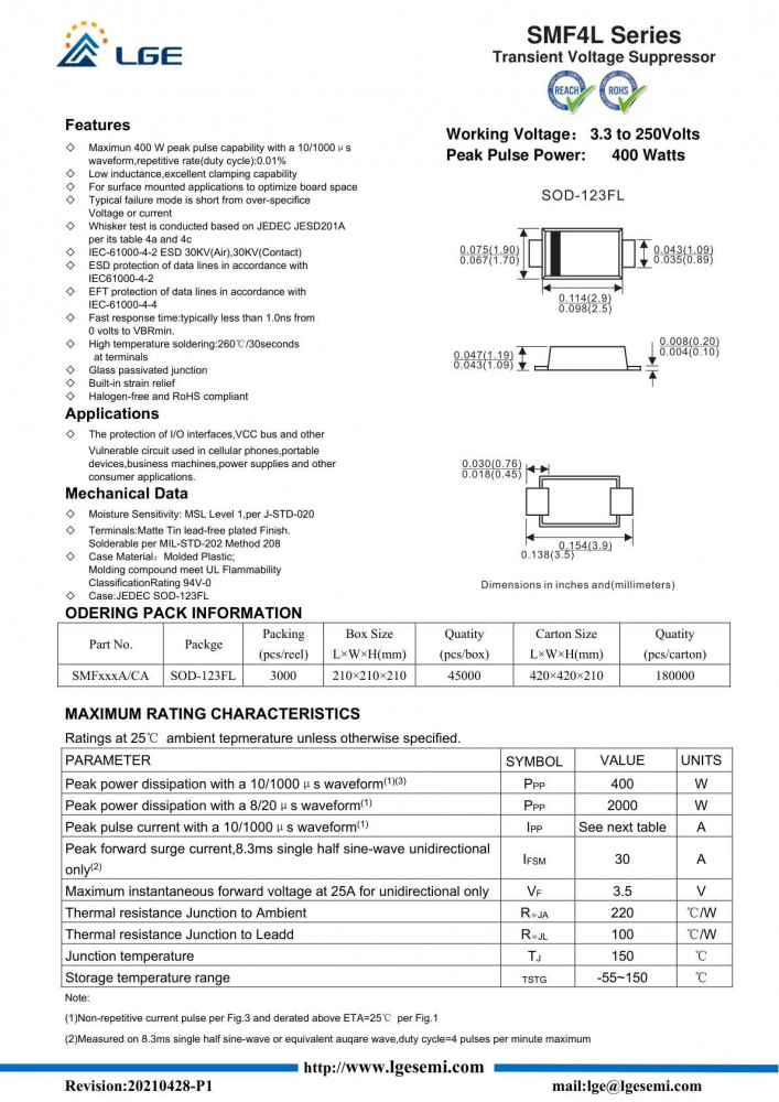 LGE SMF4L24A datasheet page 1