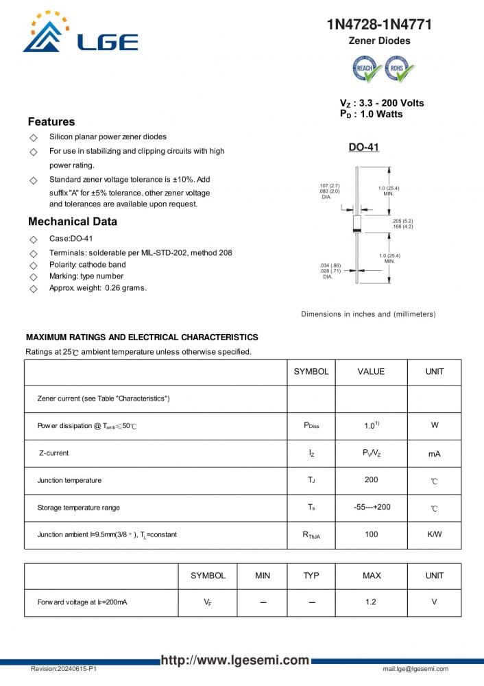 LGE 1N4766 datasheet page 1