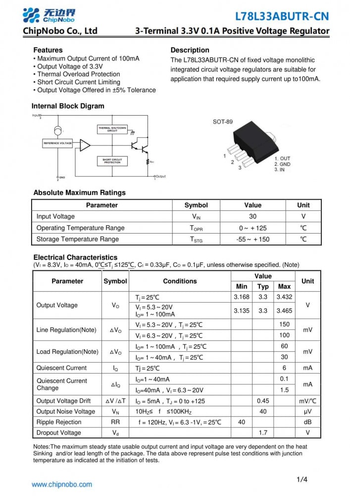 L78L33ABUTR-CN datasheet page 1