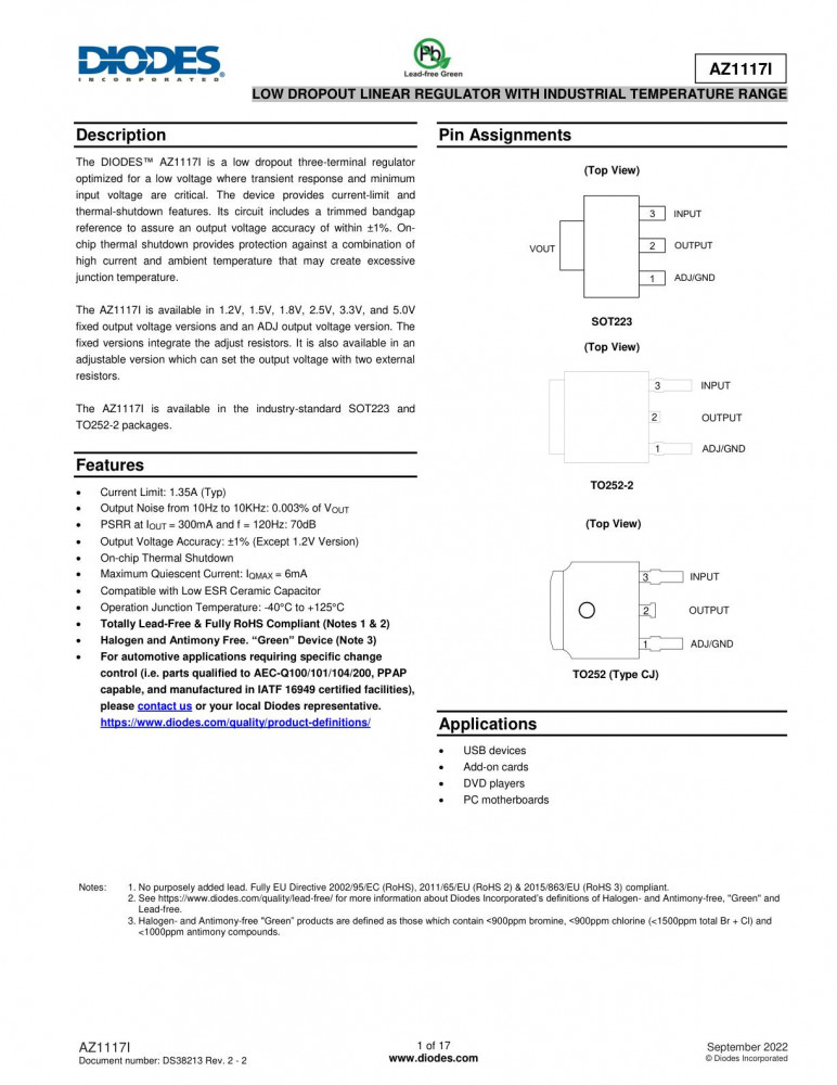 AZ1117I technical document page 1