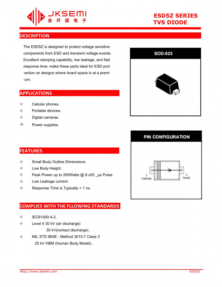 JKSEMI ESD5Z3V3 datasheet page 1